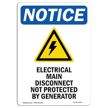 Signmission Safety Sign, OSHA Notice, 14" Height, Electrical Main ...