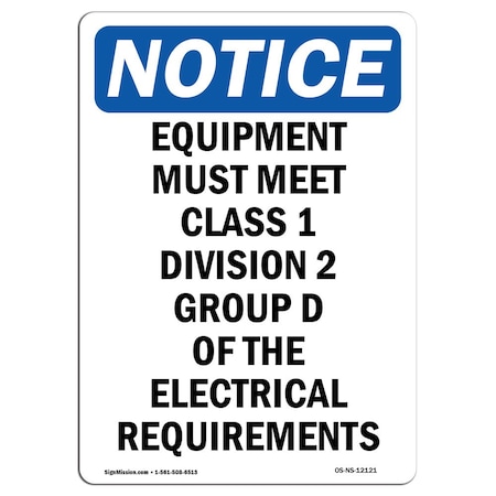 Signmission Safety Sign, OSHA Notice, 18" Height, Equipment Must Meet ...