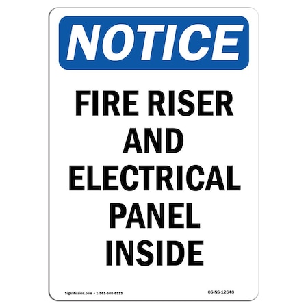 Signmission OSHA Sign, Fire Riser And Electrical Panel Inside, 14in X ...