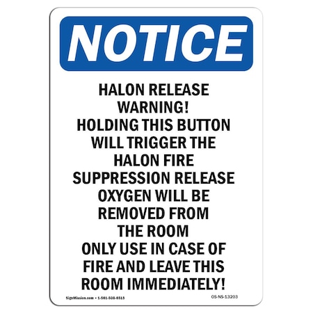 Signmission Safety Sign, OSHA Notice, 24" Height, Rigid Plastic, Halon ...