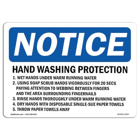 Signmission OSHA Sign, Hand Washing Protection 1. Wet Hands Under, 24in ...