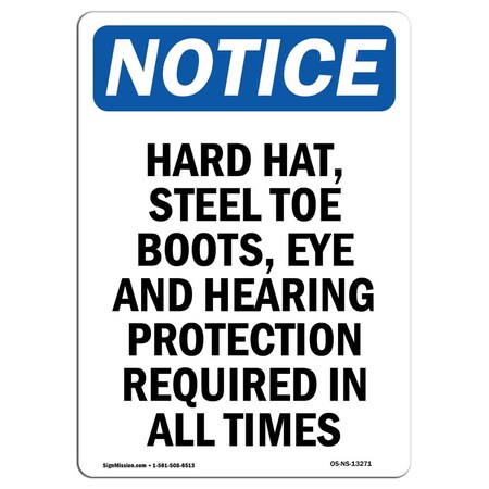 Signmission OSHA Notice Sign, Hard Hat Steel Toe Boots Eye, 18in X 12in ...