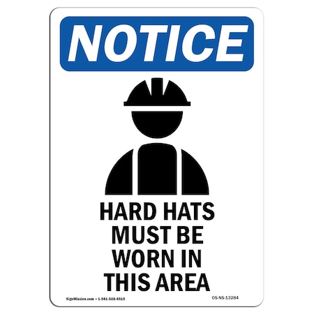 Signmission OSHA Sign, Hard Hats Must Be With Symbol, 7in X 5in Decal ...