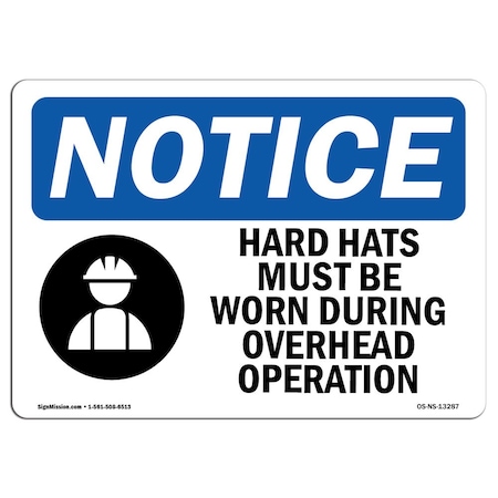 Signmission OSHA Sign, Hard Hats Must Be Worn During With Symbol, 24in ...