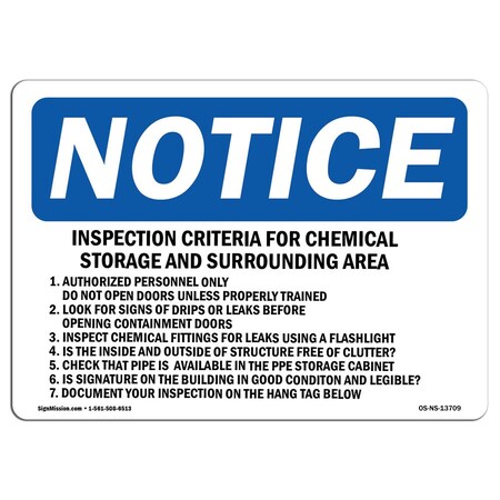 Signmission Safety Sign, OSHA Notice, 10" Height, Inspection Criteria ...