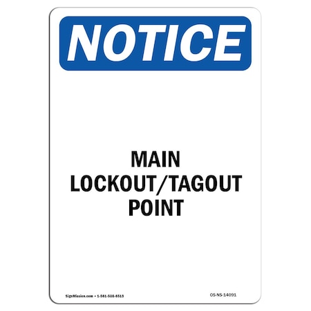Signmission Safety Sign, OSHA Notice, 24" Height, Main Lockout Tagout ...