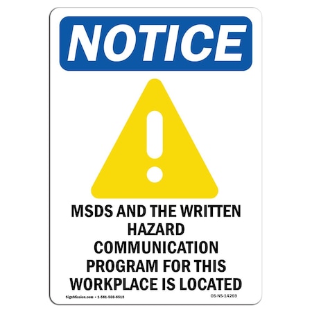 Signmission OSHA Notice, 7" Height, MSDS And Written Sign With Symbol ...