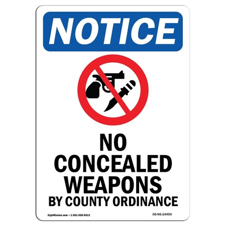 Signmission Sign, 18" H, 12" W, Aluminum, No Concealed Weapons Sign ...