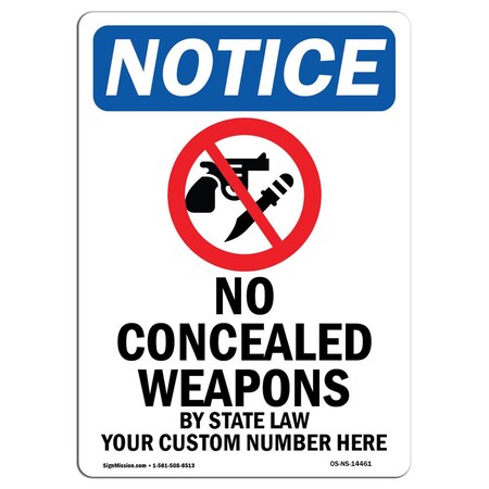 Signmission OSHA Notice Sign, 24" H, 18" W, No Concealed Weapons Sign ...