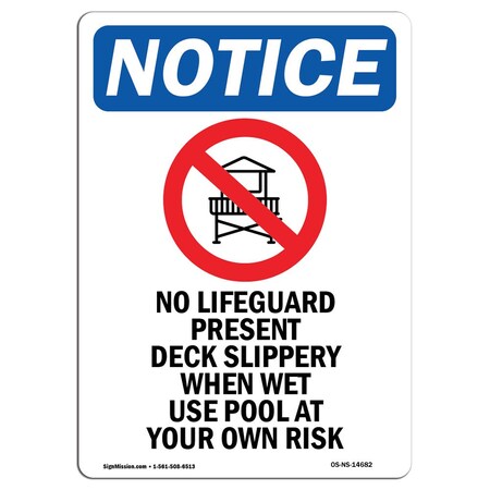 Signmission Safety Sign, OSHA Notice, 14" Height, No Lifeguard Present ...