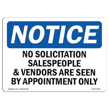 Signmission OSHA Notice Sign, 7" Height, 10" Width, No Solicitation ...