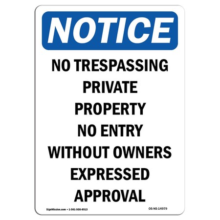 Signmission Sign, 18" H, 12" W, Rigid Plastic, No Trespassing Private ...
