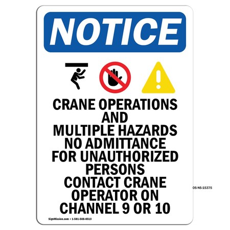 Signmission Sign, 18" H, Rigid Plastic, NOTICE Crane Operations Sign ...