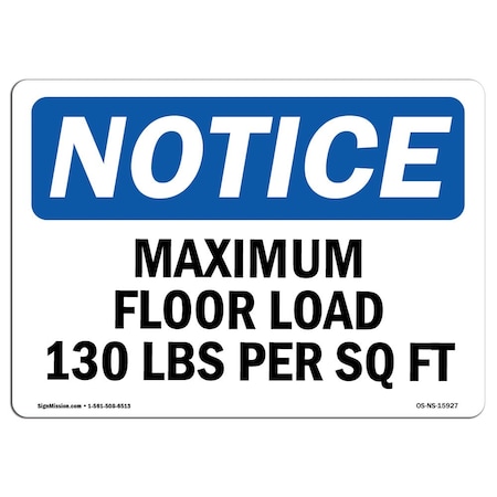 Signmission Safety Sign, OSHA Notice, 18" Height, NOTICE Maximum Floor ...