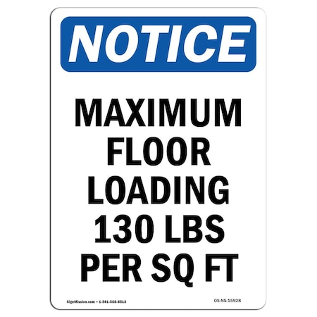 Signmission Safety Sign, OSHA Notice, 18" Height, NOTICE Maximum Floor ...