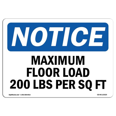 Signmission Safety Sign, OSHA Notice, 7" Height, NOTICE Maximum Floor ...