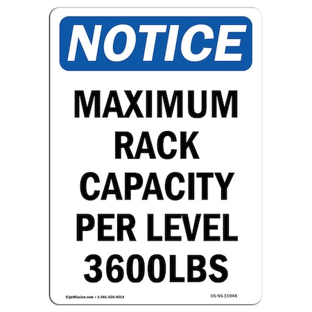 Signmission Safety Sign, OSHA Notice, 18" Height, NOTICE Maximum Rack ...