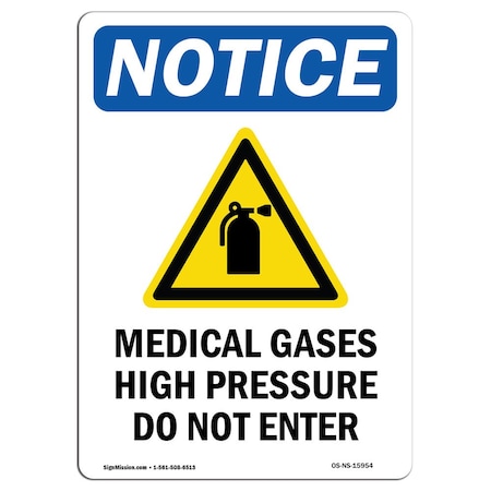 Signmission Safety Sign, OSHA Notice, 7" Height, NOTICE Medical Gases ...