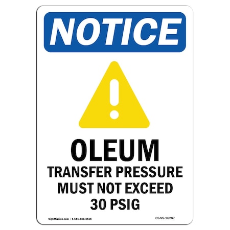 Signmission Safety Sign, OSHA , 10" Height, Rigid Plastic, Oleum ...