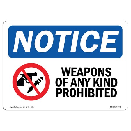 Signmission OSHA Notice Sign, 7" Height, 10" Width, NOTICE Weapons Of ...