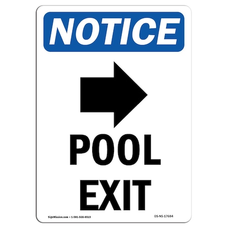 Signmission Safety Sign, OSHA Notice, 18" Height, Pool Exit (Right ...