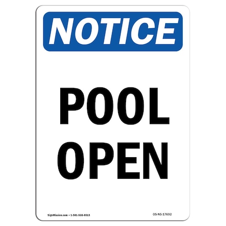Signmission Safety Sign, OSHA Notice, 18" Height, Rigid Plastic, Pool ...