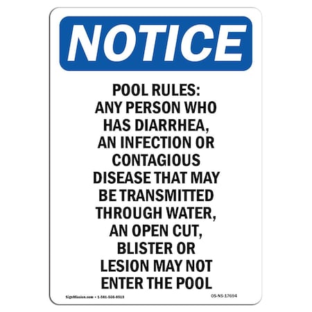 Signmission Safety Sign, OSHA Notice, 24" Height, Pool Rules Any Person ...