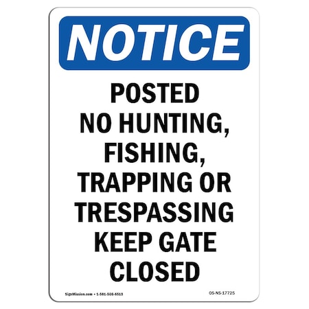 Signmission Safety Sign, OSHA Notice, 18" Height, Posted No Hunting ...