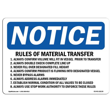 Signmission Safety Sign, OSHA Notice, 18" Height, Rules Of Material ...