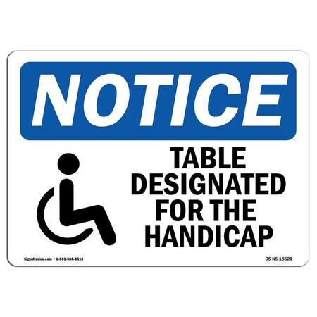 Signmission OSHA Notice Sign, 18" Height, Table Designated For The ...