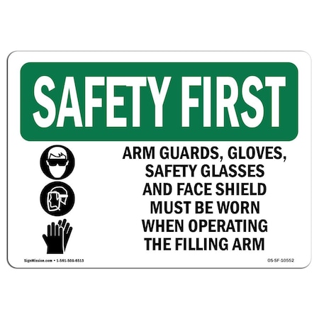 Signmission OSHA Sign, Arm Guards Gloves Glasses W/ Symbol, 24in X 18in ...