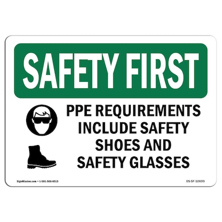 Signmission OSHA Sign, PPE Requirements Include W/ Symbol, 14in X 10in ...
