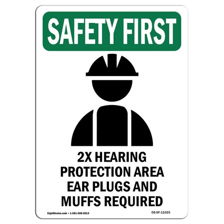 Signmission OSHA SAFETY FIRST Sign, 2X Hearing Protection W/ Symbol ...