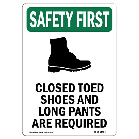 Signmission OSHA SAFETY FIRST Sign, Closed Toed Shoes W/ Symbol, 24in X ...