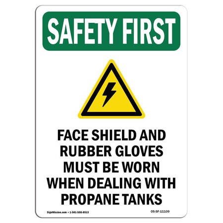 Signmission OSHA SAFETY FIRST Sign, Face Shield And Rubber W/ Symbol ...