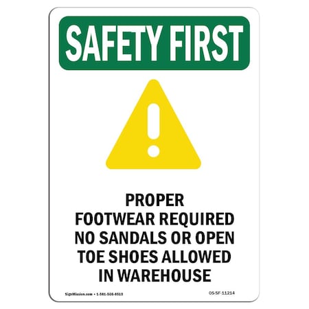 Signmission OSHA SAFETY FIRST Sign, Proper Footwear Required W/ Symbol ...
