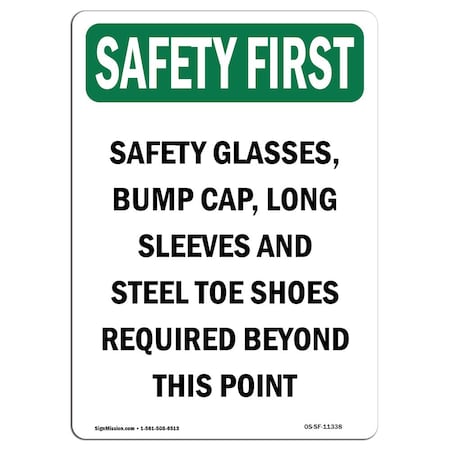 Signmission OSHA SAFETY FIRST Sign, Safety Glasses Bump Cap Long, 24in ...