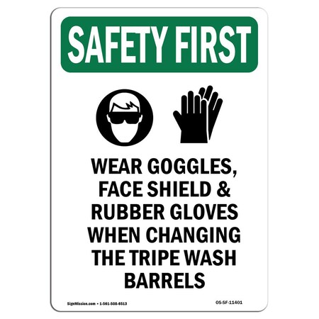 Signmission OSHA Sign, Wear Goggles Face W/ Symbol, 10in X 7in Decal, 7 ...