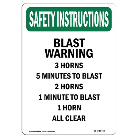 Signmission OSHA Sign, Blast Warning 3 Horns, 5 Minutes, 18in X 12in ...