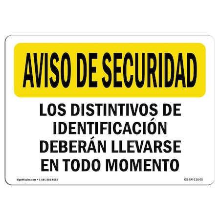 Signmission OSHA SECURITY Sign, Security Badges Must Worn Spanish, 14in ...