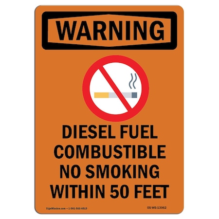 Signmission OSHA WARNING Sign, Diesel Fuel Combustible W/ Symbol, 5in X ...