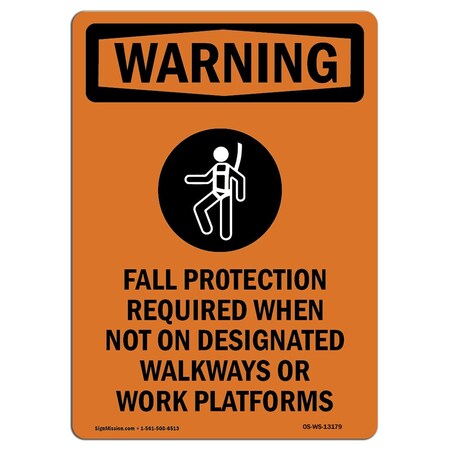 Signmission OSHA WARNING Sign, Fall Protection Required W/ Symbol, 14in ...