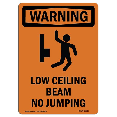 Signmission OSHA WARNING Sign, Low Ceiling Beam No Jumping W/ Symbol ...