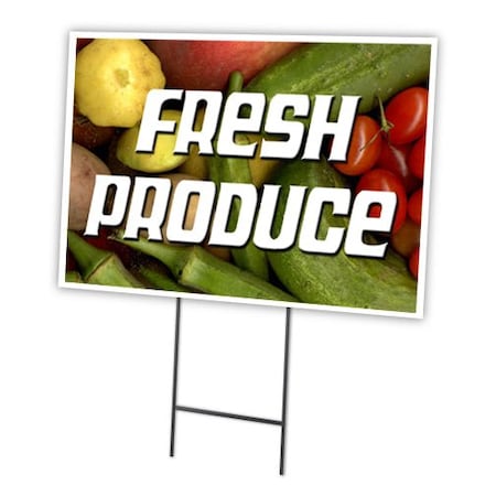 Signmission Fresh Produce Yard Sign & Stake outdoor plastic coroplast ...