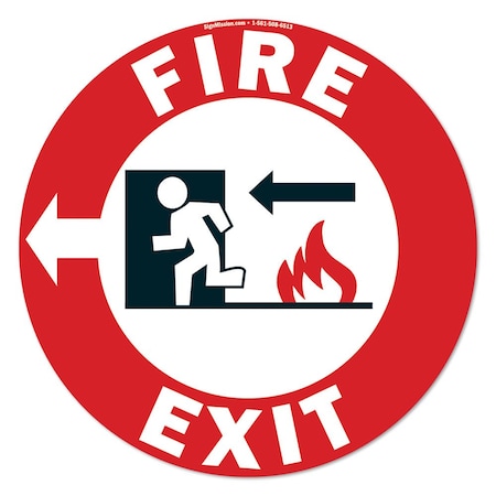 Signmission Fire Exit Left 16in Non-Slip Floor Marker, 3PK, 16 in L, 16 ...