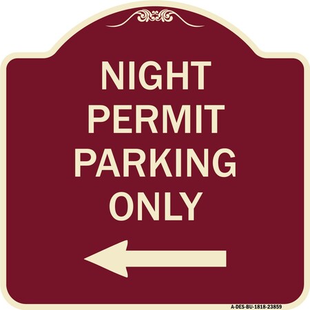 Signmission Night Permit Parking W/ Left Arrow Heavy-Gauge Aluminum ...