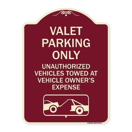 Signmission Valet Parking Unauthorized Vehicles Towed Owner Expense ...