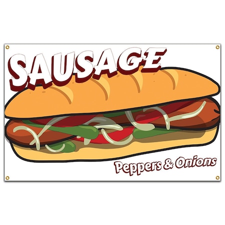 Signmission Sausage Peppers & Onions Banner Heavy Duty 13 Oz Vinyl with ...