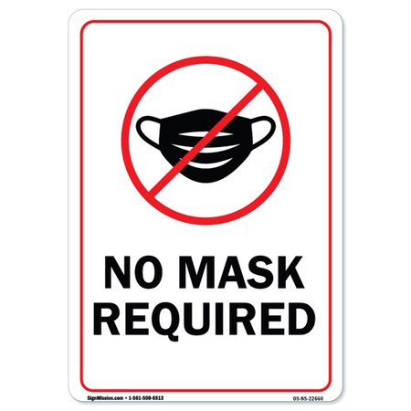 Signmission Public Safety Sign-No Mask Required, Heavy Duty, 12" H, A ...