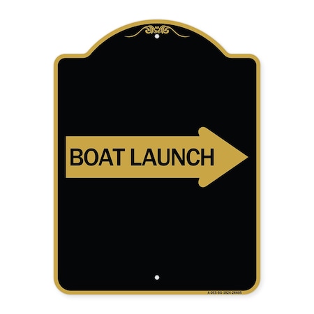 Signmission Boat Launch With Right Arrow, Black & Gold Aluminum ...